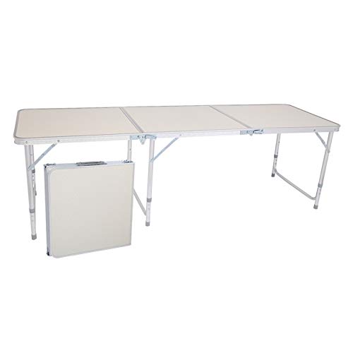 Outvita 6ft Portable Folding Camping Table, Outdoor Waterproof Adjustable Height Table, Aluminum Lightweight Suitcase Foldable Table for Picnic BBQ Beach Dining