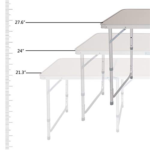 Outvita 6ft Portable Folding Camping Table, Outdoor Waterproof Adjustable Height Table, Aluminum Lightweight Suitcase Foldable Table for Picnic BBQ Beach Dining