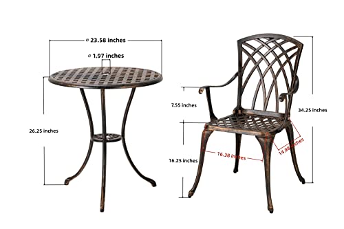 ZOTORUN Bistro Set 3 Piece Rustproof Cast Aluminum Patio Furniture Sets Round Table with Umbrella Hole for Outdoor, Patio, Balcony, Bronze