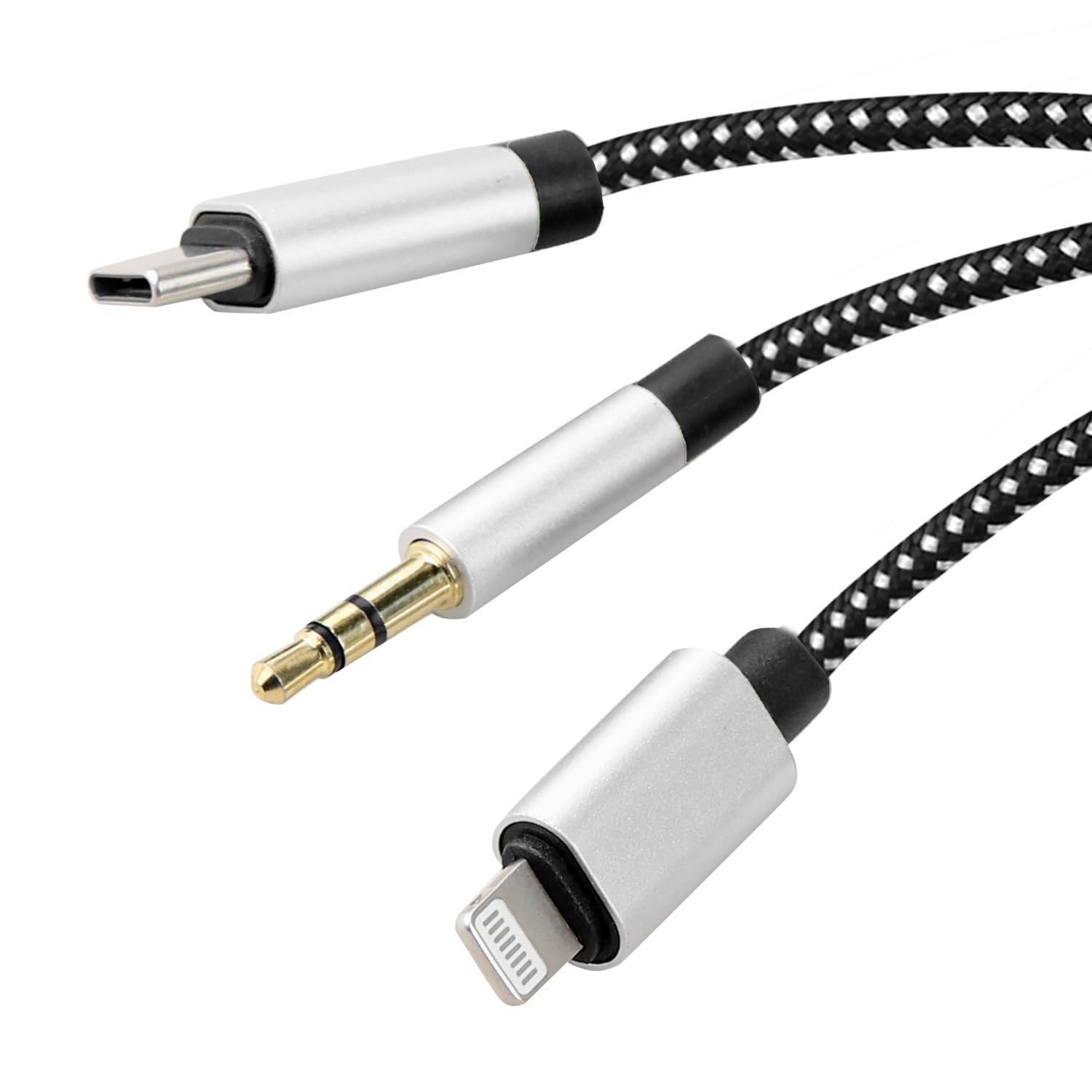 Meamaz 4.26FT MFi Certified Lightning to 1/4 Inch Audio Adapter Cable, Within 1/4 to USB C, AUX to TS Adapter, 3-in-1 Stereo 1/4 Cable for Headphone AMP(Compatible with iPhone)