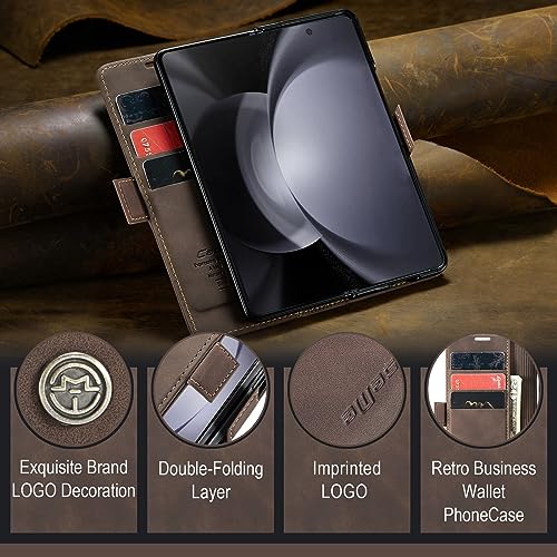 Phone flip case Compatible with Samsung Galaxy Z Fold 5 Premium PU Leather Wallet Case, 2 in 1 Flip Magnetic Wallet Cover Case, Matte Soft Leather + TPU Bottom Shell Case W Card Holder+Money Pocket ca