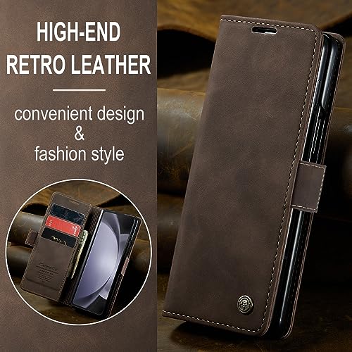Phone flip case Compatible with Samsung Galaxy Z Fold 5 Premium PU Leather Wallet Case, 2 in 1 Flip Magnetic Wallet Cover Case, Matte Soft Leather + TPU Bottom Shell Case W Card Holder+Money Pocket ca