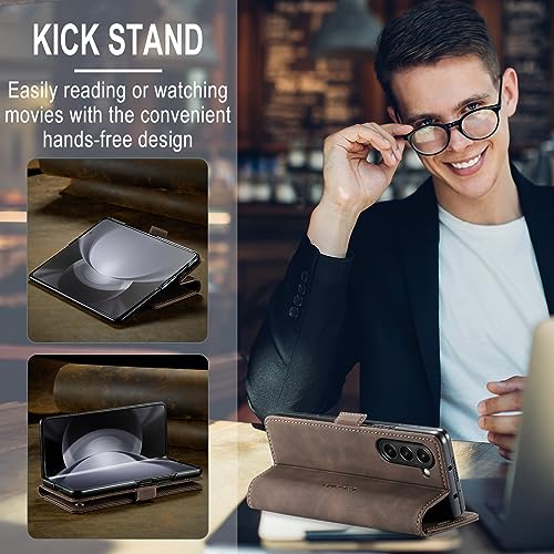 Phone flip case Compatible with Samsung Galaxy Z Fold 5 Premium PU Leather Wallet Case, 2 in 1 Flip Magnetic Wallet Cover Case, Matte Soft Leather + TPU Bottom Shell Case W Card Holder+Money Pocket ca