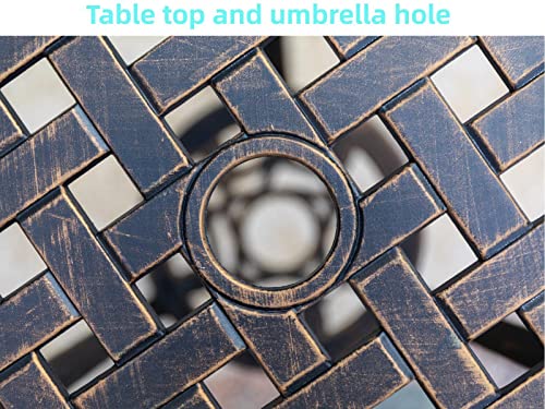 ZOTORUN Bistro Set 3 Piece Rustproof Cast Aluminum Patio Furniture Sets Round Table with Umbrella Hole for Outdoor, Patio, Balcony, Bronze
