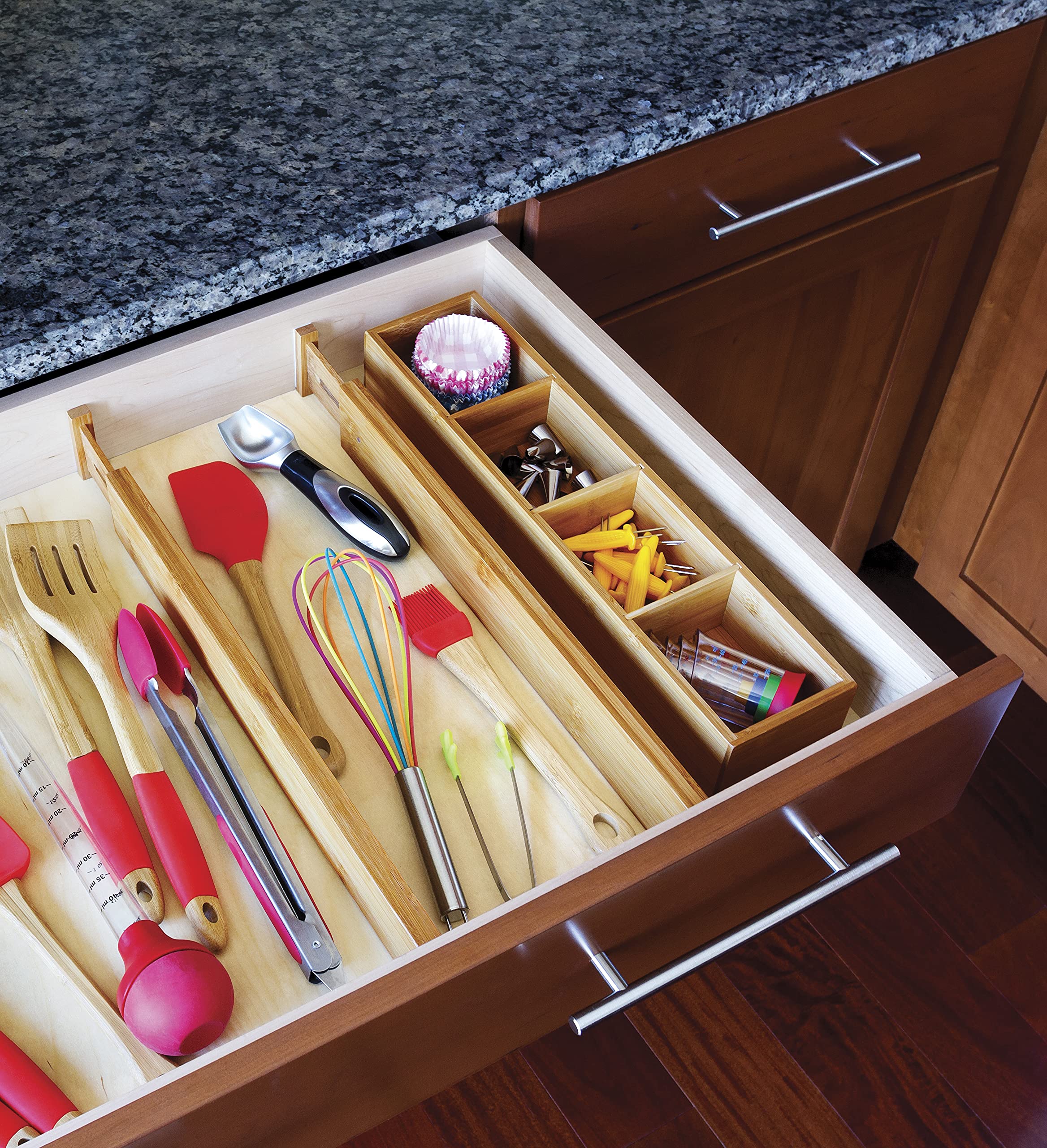 Lipper International 8896 Bamboo Wood Custom Fit Adjustable Kitchen Drawer Dividers, Set of 2