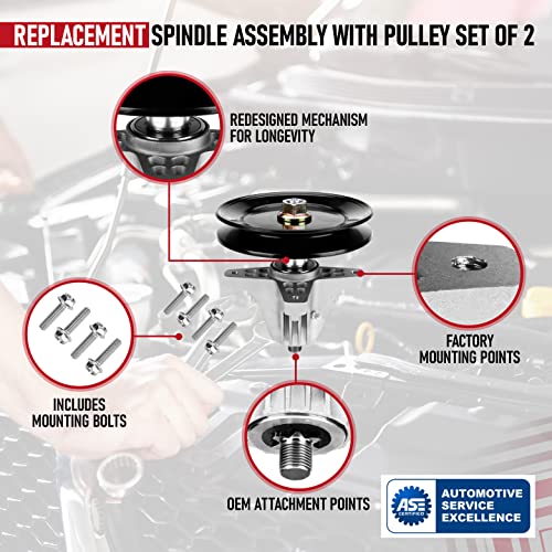 Replacement Lawn Mower Spindle Assembly with Pulley Set of 2 - Compatible with Cub Cadet, Troy-Bilt, MTD 42 Inch Deck - Replaces 918-04822B, 618-04822, 618-04822A, 618-04822B, 918-04889, 91804889A