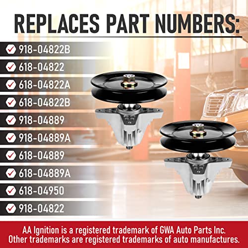 Replacement Lawn Mower Spindle Assembly with Pulley Set of 2 - Compatible with Cub Cadet, Troy-Bilt, MTD 42 Inch Deck - Replaces 918-04822B, 618-04822, 618-04822A, 618-04822B, 918-04889, 91804889A