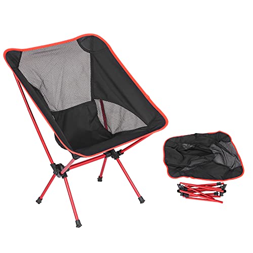 Portable Chair, Convenient to Carry Simple Operation Nylon Mesh Compact Outdoor Chair Wide Uses Small After Folding for Barbecue(Big red)