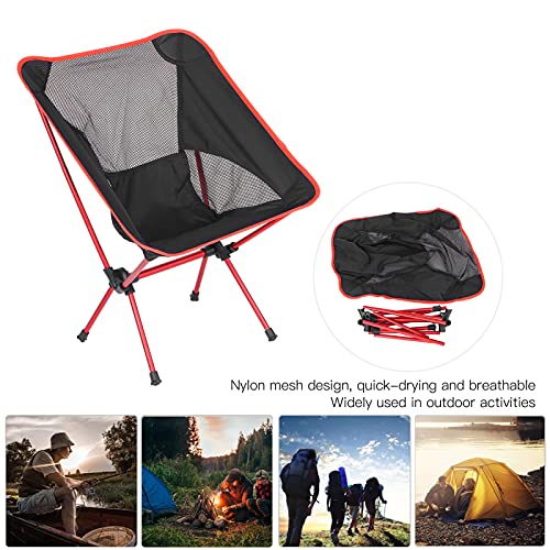 Portable Chair, Convenient to Carry Simple Operation Nylon Mesh Compact Outdoor Chair Wide Uses Small After Folding for Barbecue(Big red)