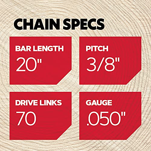 Oregon D70 AdvanceCut Chainsaw Chain for 20-Inch Bar β 70 Drive Links, Replacement Low-Kickback Chainsaw Blade, .050 Inch Gauge, 3/8 Inch Pitch, fits Several Poulan Pro & Echo Models (D70)