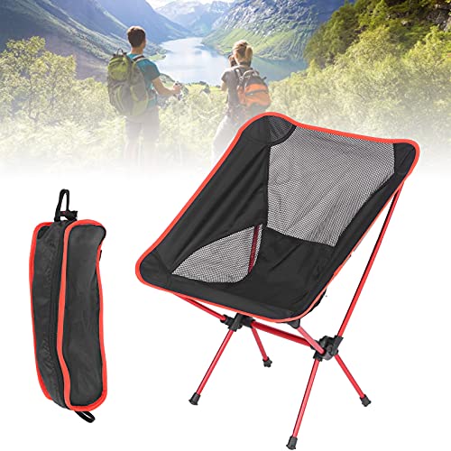 Portable Chair, Convenient to Carry Simple Operation Nylon Mesh Compact Outdoor Chair Wide Uses Small After Folding for Barbecue(Big red)