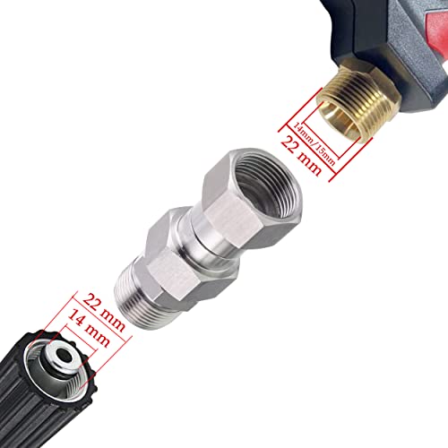 PWACCS Pressure Washer Swivel, M22 14mm Swivel Joint, Stainless Steel, 5000 PSI