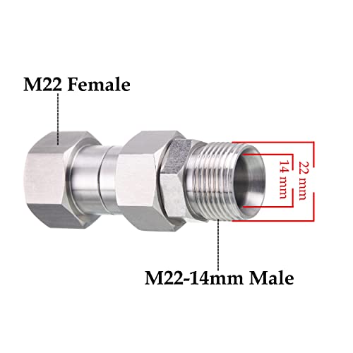PWACCS Pressure Washer Swivel, M22 14mm Swivel Joint, Stainless Steel, 5000 PSI