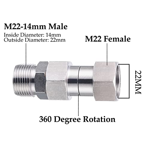PWACCS Pressure Washer Swivel, M22 14mm Swivel Joint, Stainless Steel, 5000 PSI