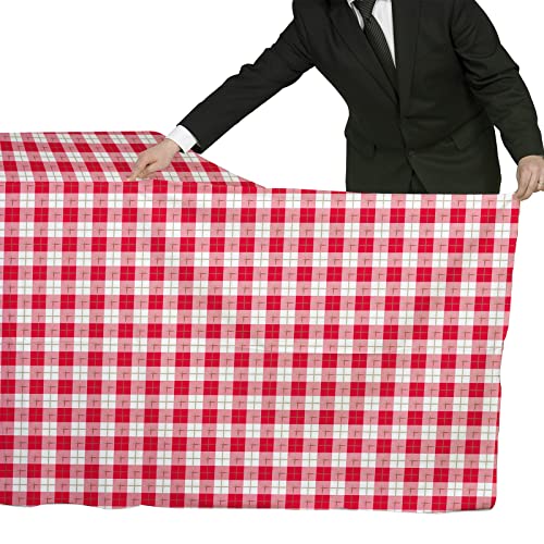 Gatherfun 3PCS Red White Gingham Rectangular Waterproof Tablecloth 54X108Inch Disposable Plastic Table Cover with Gold Stamping for Easter Picnic Barbecue Kitchen Holiday Birthday Party