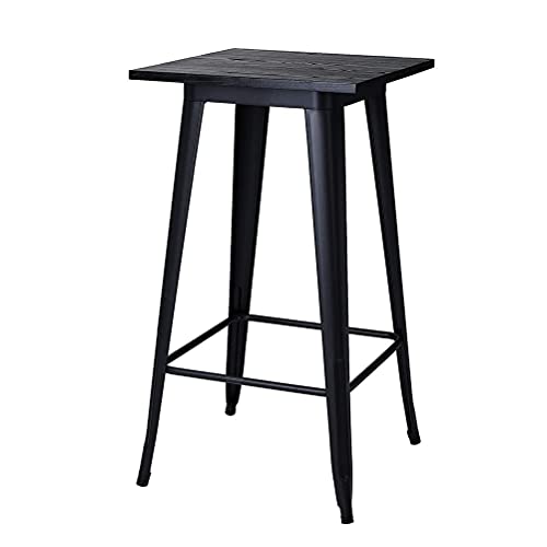 glitzhome 41.50" H Modern Style High Heavy-Duty Metal Black Steel Square Bar Table with Solid Elm Wood Top Sturdy Frame Bistro Pub Table