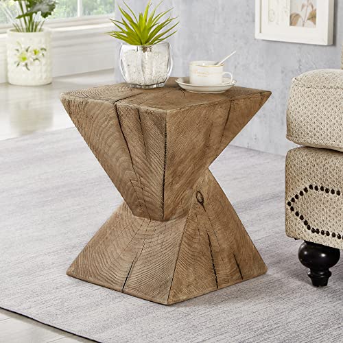 Ball & Cast Faux Wood Stump End Table Concrete Accent Side Table MgO Sofa Table Stand Stool, Natural Set of 1