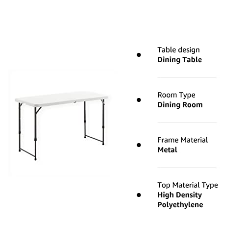 Living and More 4 Foot Height Adjustable Fold-in-Half Table with Carrying Handle, Easy Folding and Storage, Indoor Outdoor Use, White