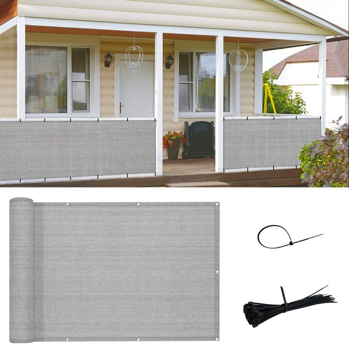 SUNNY GUARD 3'x10' Brown Grey Balcony Privacy Screen Fence Apartments Railing Cover Heavy Duty Mesh Windscreen for Outdoor,Backyard,Patio,Deck Privacy