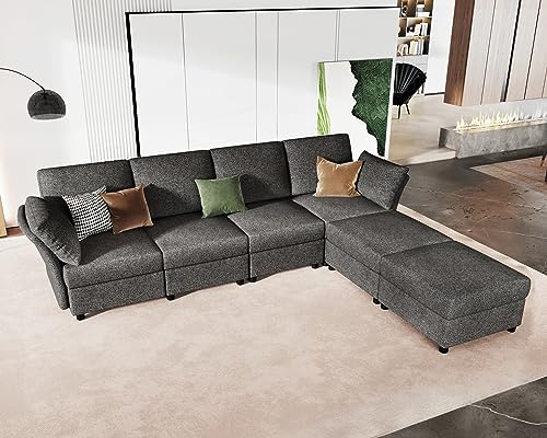 VanAcc Sectional Couch, Modular Sectional Sofa, 6 Seats Sofa- U Shaped sectional with Ottomans, Reversible Sofa Couch for Living Room, Grey Chenille
