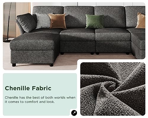 VanAcc Sectional Couch, Modular Sectional Sofa, 6 Seats Sofa- U Shaped sectional with Ottomans, Reversible Sofa Couch for Living Room, Grey Chenille