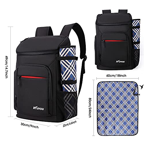 Cooler Backpack 35 Cans Leakproof Insulated Ice Backpack with Picnic Mat Soft Beach Cooler Lightweight Cooling Backpack Bag Pouch for Lunch Picnic Travel Camping Hiking (Black)