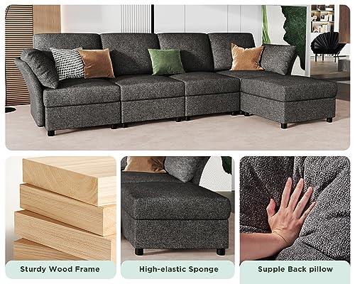 VanAcc Sectional Couch, Modular Sectional Sofa, 6 Seats Sofa- U Shaped sectional with Ottomans, Reversible Sofa Couch for Living Room, Grey Chenille