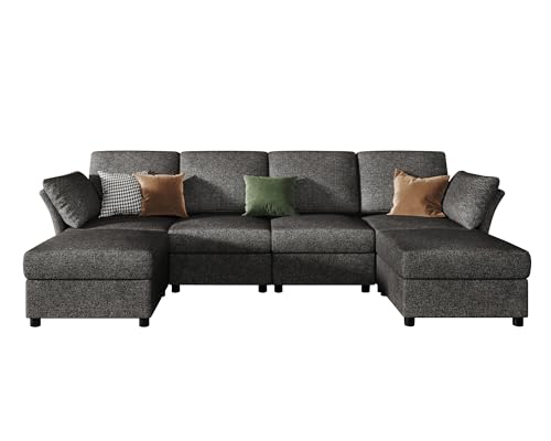 VanAcc Sectional Couch, Modular Sectional Sofa, 6 Seats Sofa- U Shaped sectional with Ottomans, Reversible Sofa Couch for Living Room, Grey Chenille