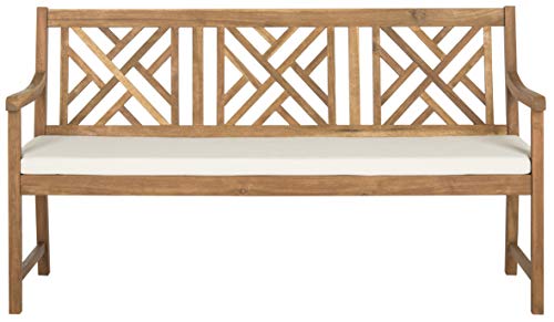 Safavieh PAT6738A Outdoor Collection Bradbury 3 Seat Bench, Natural/Beige