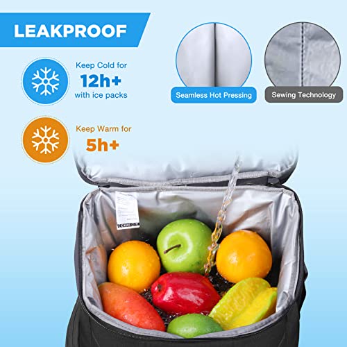 Cooler Backpack 35 Cans Leakproof Insulated Ice Backpack with Picnic Mat Soft Beach Cooler Lightweight Cooling Backpack Bag Pouch for Lunch Picnic Travel Camping Hiking (Black)