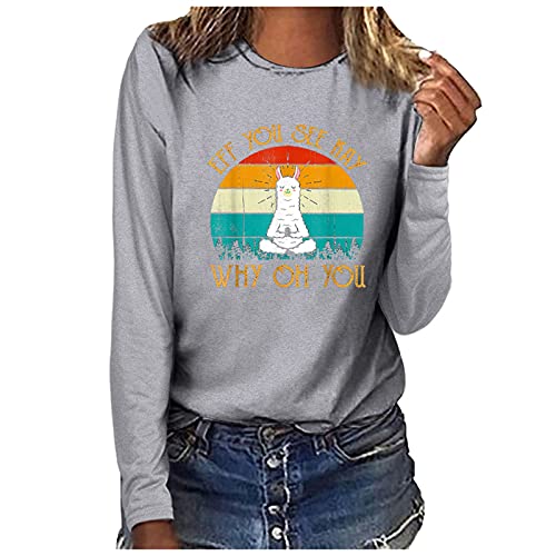ylioge Women Crewneck Sweatshirt Long Sleeve Cute Graphic Printing Cool T-Shirt Blouse Loose Casual Soft Comfy Fall Sweater