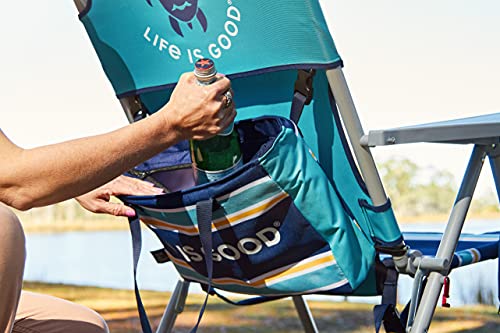 Life is Good Backpack Lawn Chair, Silver Frame (Set of 2) (Blue Turtle + Blue Turtle)