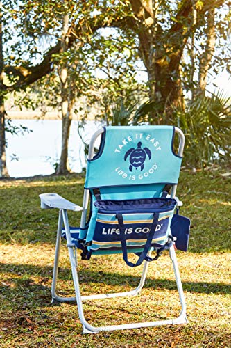 Life is Good Backpack Lawn Chair, Silver Frame (Set of 2) (Blue Turtle + Blue Turtle)