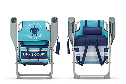 Life is Good Backpack Lawn Chair, Silver Frame (Set of 2) (Blue Turtle + Blue Turtle)