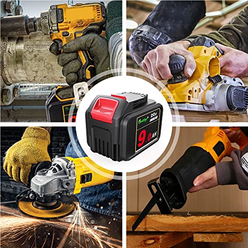 ZLWAWAOL DCB200 20V 9.0Ah Lithium-ion Replacement Battery Compatible with Dewalt 20V DCB200 DCB203 DCB204 DCB206 DCB209 DCD/DCF/DCG/DCS Series Cordless Tools with LED Display
