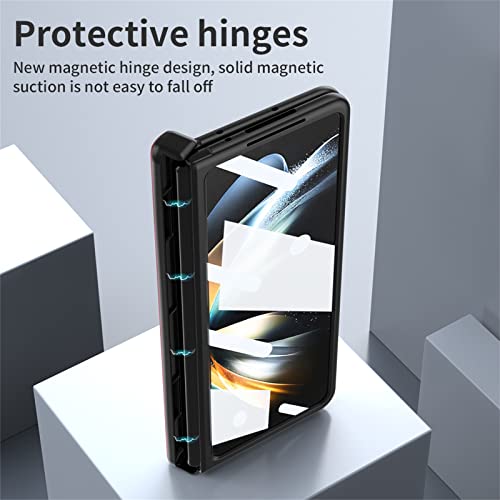 Soyeacrg Case for Samsung Galaxy Z Fold 5, Magnetic Hinge Protection Luxury Genuine Italian Nappa Leather Ultra-Thin Slim Fit Full Protection Case for Samsung Z Fold 5 2023,Yellow