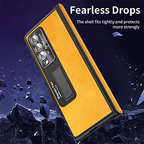 Soyeacrg Case for Samsung Galaxy Z Fold 5, Magnetic Hinge Protection Luxury Genuine Italian Nappa Leather Ultra-Thin Slim Fit Full Protection Case for Samsung Z Fold 5 2023,Yellow