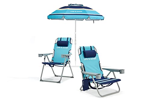 Life is Good Backpack Lawn Chair, Silver Frame (Set of 2) (Blue Turtle + Blue Turtle)