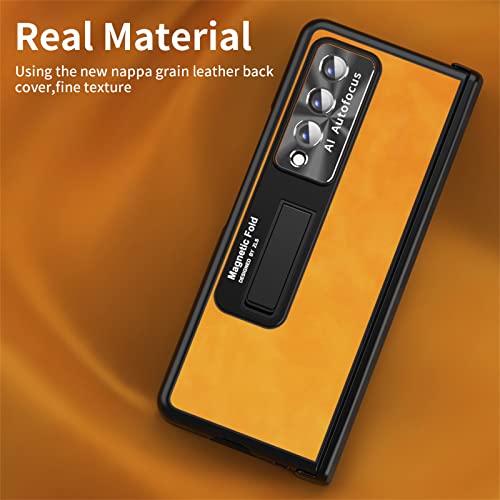 Soyeacrg Case for Samsung Galaxy Z Fold 5, Magnetic Hinge Protection Luxury Genuine Italian Nappa Leather Ultra-Thin Slim Fit Full Protection Case for Samsung Z Fold 5 2023,Yellow