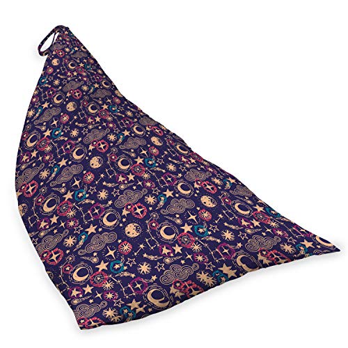 Lunarable Hipster Lounger Chair Bag, Hand Drawn Starry Scene of Constellation Crescent Space-Themed Layout, High Capacity Storage with Handle Container, Lounger Size, Navy Blue and Multicolor