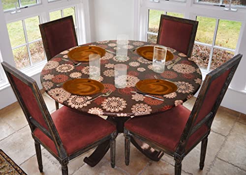 LAMINET Elastic Fitted Table Cover - Medallion - Large Round - Fits Tables up to 45-56” Diameter