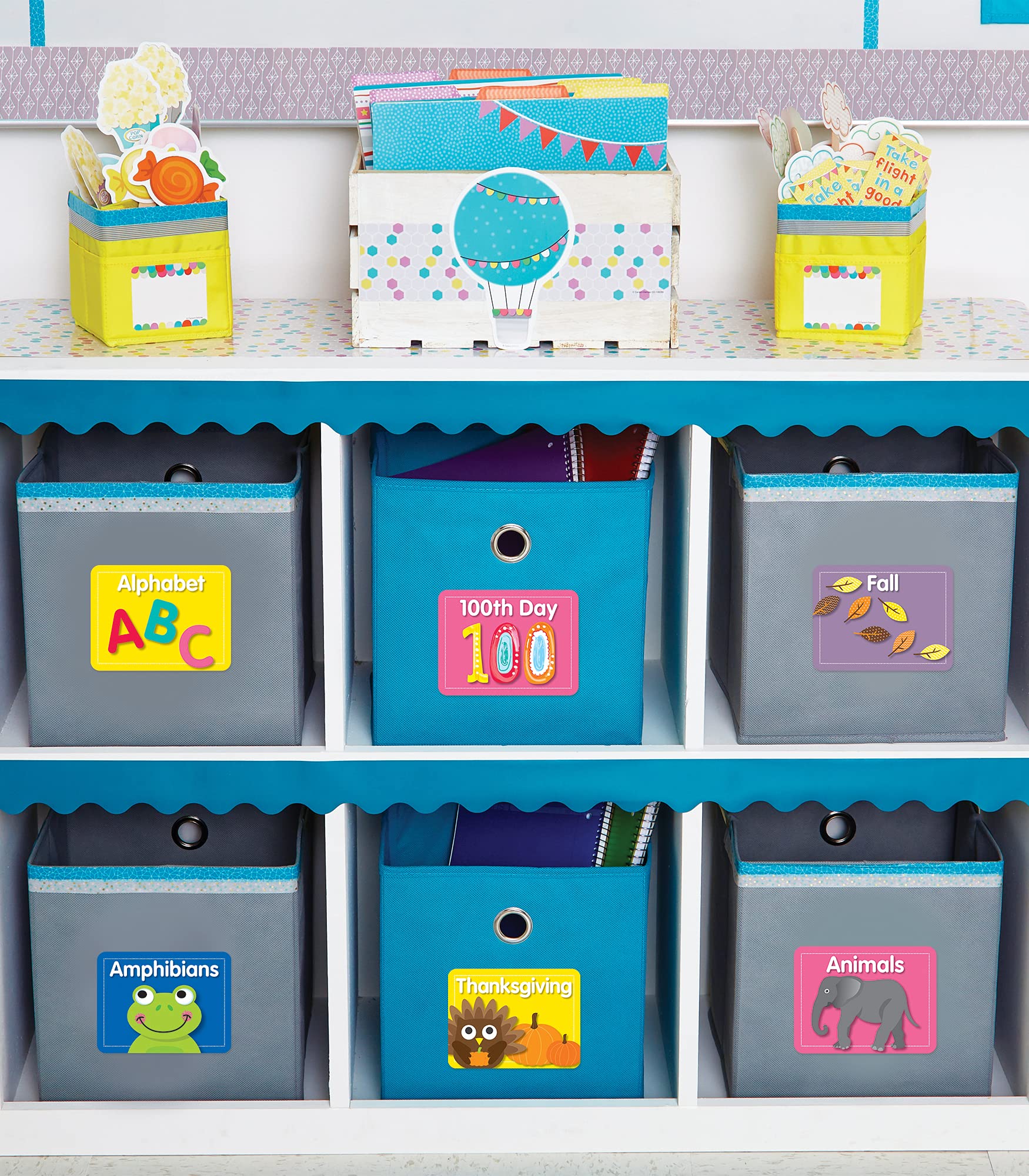 Schoolgirl Style - Just Teach | Library Labels Colorful Cut-Outs, Classroom Décor, 45 Pieces