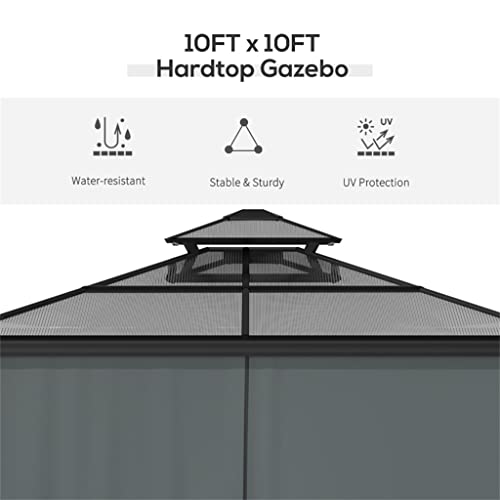 TBGFPO 10x10 Hardtop Gazebo Outdoor Gazebo Canopy Vented Roof Pergolas Aluminum Frame with Curtains, for Garden,Patio,