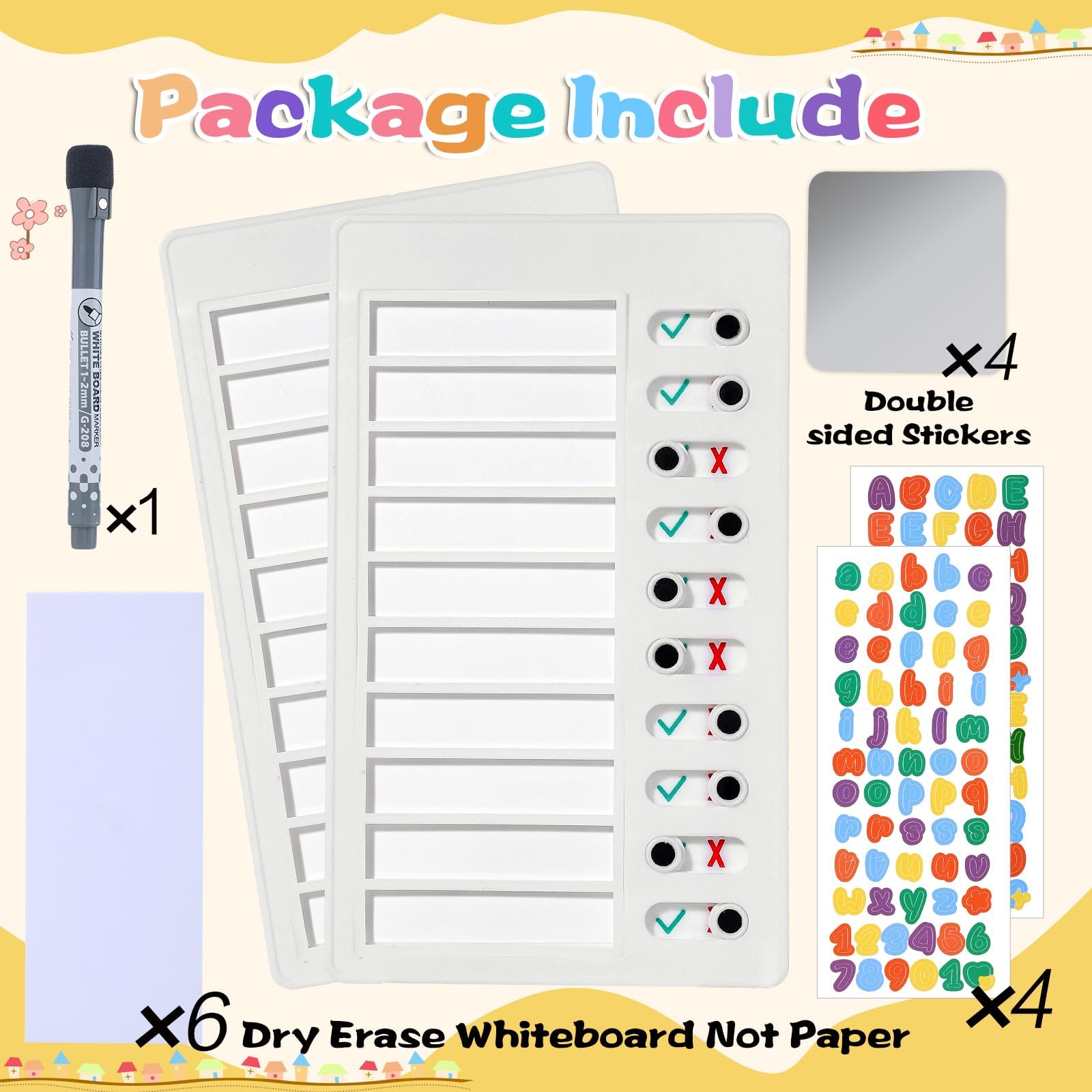 2 Pieces Dry Erase Chore Chart Blank To Do List Checklist Board ADHD Tools for Kids with Detachable Cardstock DIY Alphabet Stickers for Home Routine Planning (Minimalist)