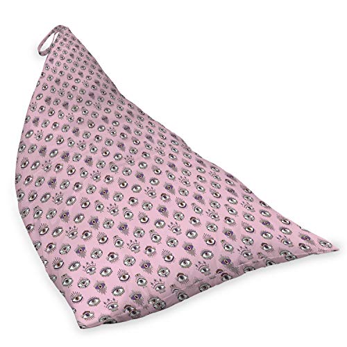 Ambesonne Bohemian Lounger Chair Bag, Ethnic Eyes Pattern Tattoo Style Bad Eye Traditional Occult Hand Drawn, High Capacity Storage with Handle Container, Lounger Size, Pale Pink and White