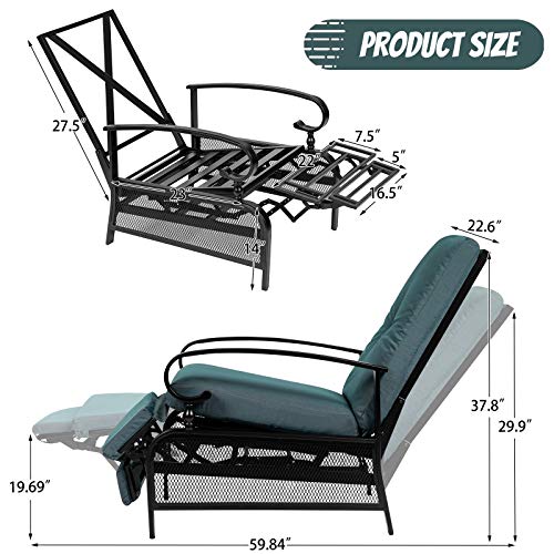 Crownland Outdoor Furniture Automatic Adjustable Patio Recliner Chair with Metal Frame and Water Resistant Cushion for Sunbathing (Peacock Blue)