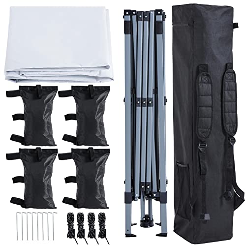 Yaheetech Pop Up Canopy Tent with Backpack, 10 x 10 Base Portable Easy One Person Set-up Folding Shelter Compact Slant Leg Lightweight Canopy, White