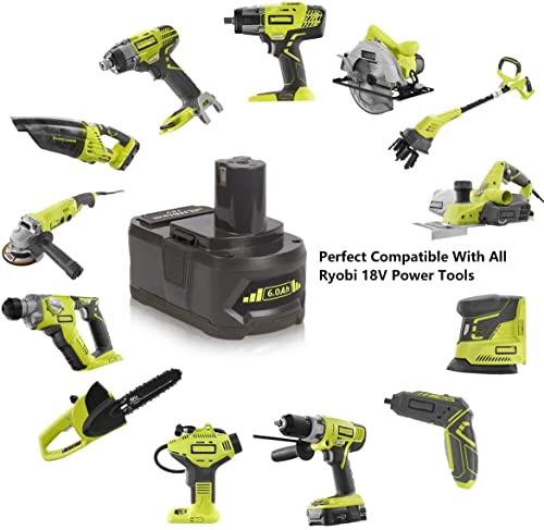 2Pack 6.0Ah 18V Li-ion Battery & Charger Compatible with Ryobi 18-Volt ONE Plus P108 P107 P102 P103 P104 P117 Charging Station Starter Kit