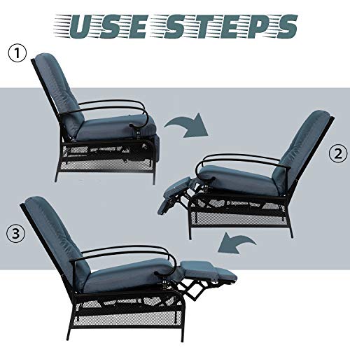Crownland Outdoor Furniture Automatic Adjustable Patio Recliner Chair with Metal Frame and Water Resistant Cushion for Sunbathing (Peacock Blue)