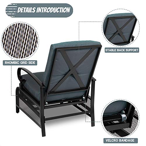 Crownland Outdoor Furniture Automatic Adjustable Patio Recliner Chair with Metal Frame and Water Resistant Cushion for Sunbathing (Peacock Blue)